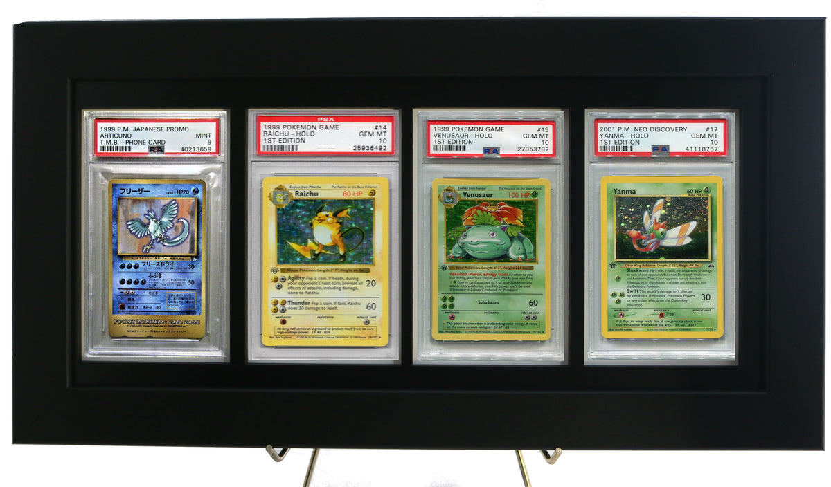 Pokemon Card Frame/Display w/ FOUR PSA Graded Vertical Card Openings-B